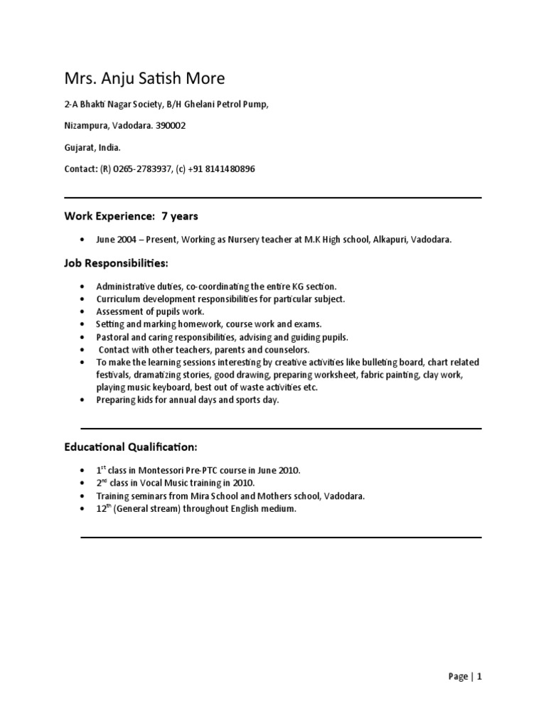 Anju More CV | PDF | Education Theory | Pedagogy