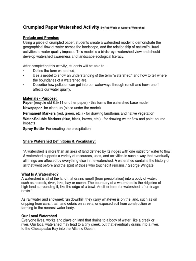 Crumpled Paper Watershed Activity | PDF | Estuary | Drainage Basin