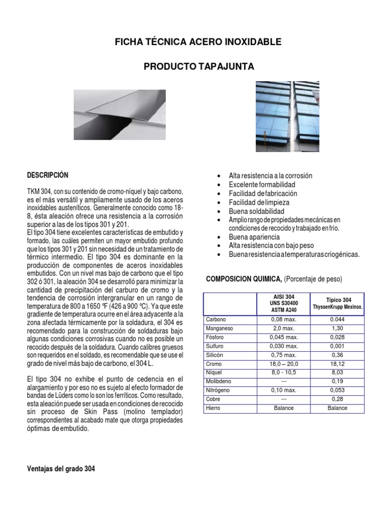 Ficha Técnica TJ Inox | PDF | Acero inoxidable | Acero