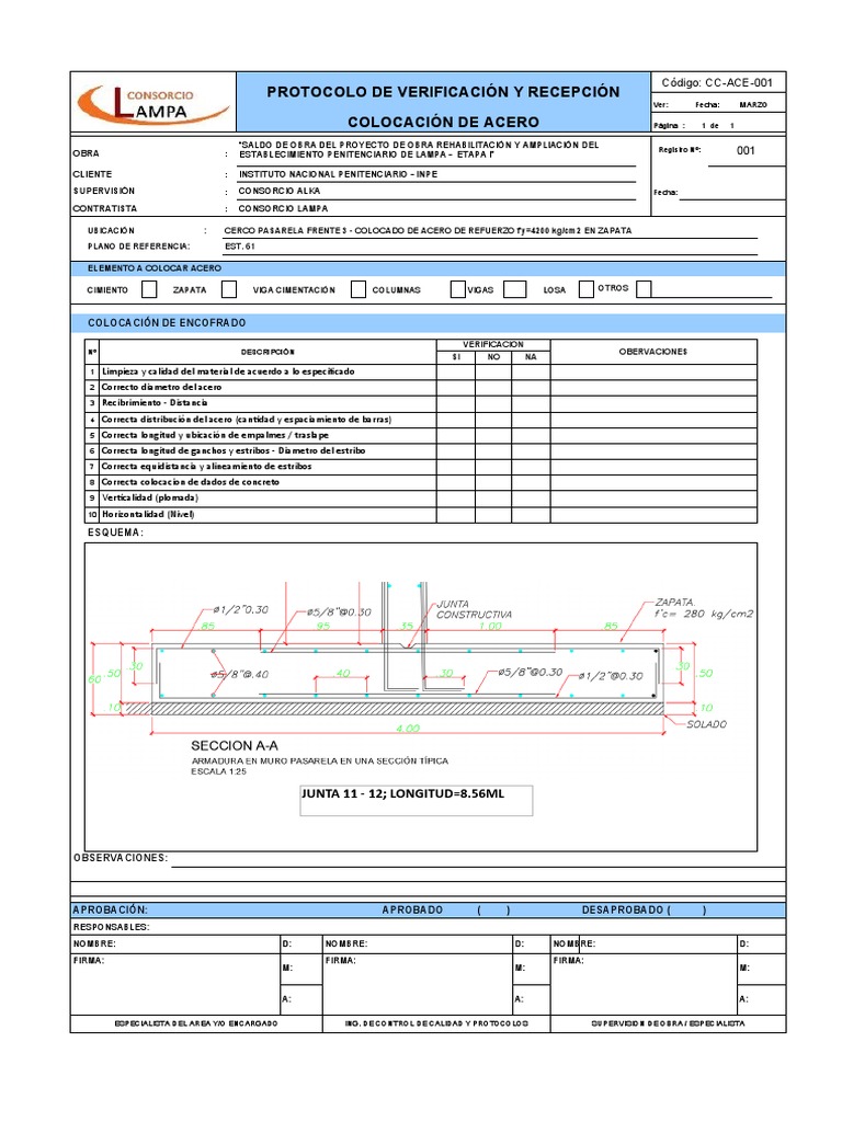 Protocolo de Aceros - Revision Calidad | PDF | Fundación (Ingeniería) | Acero