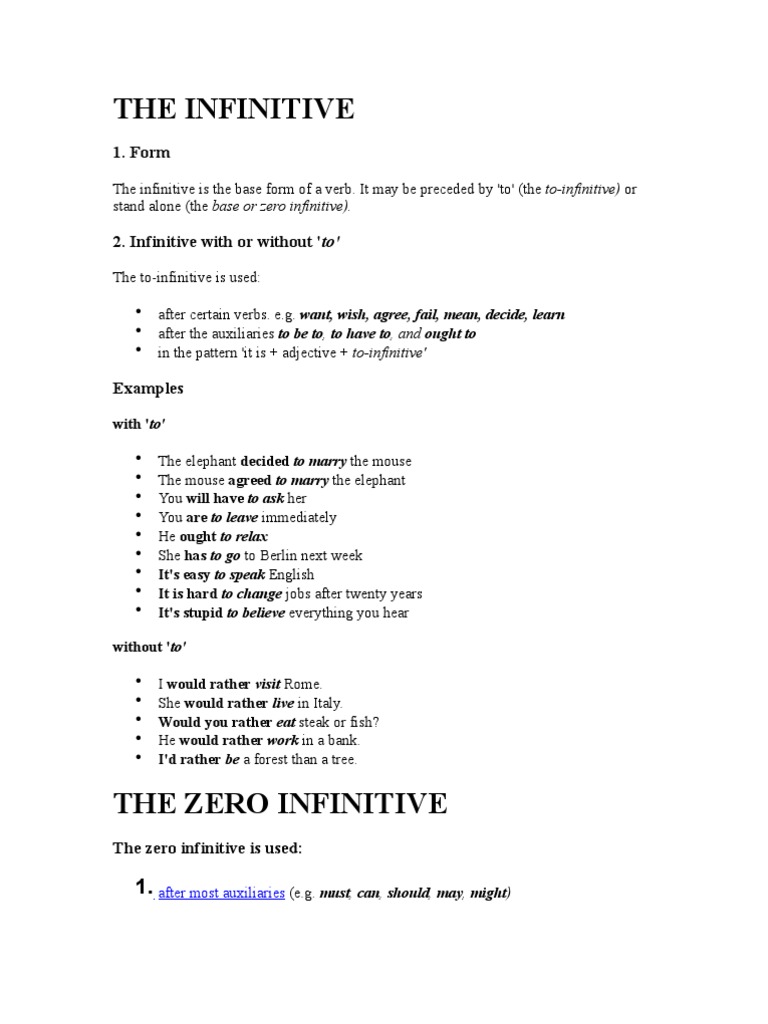 The Infinitive | Verb | Adjective
