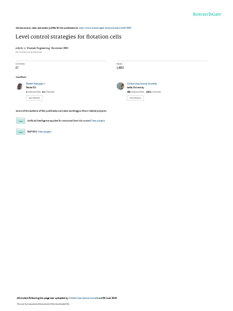 Level Control Strategies For Flotation Cells | PDF | Fluid Dynamics ...
