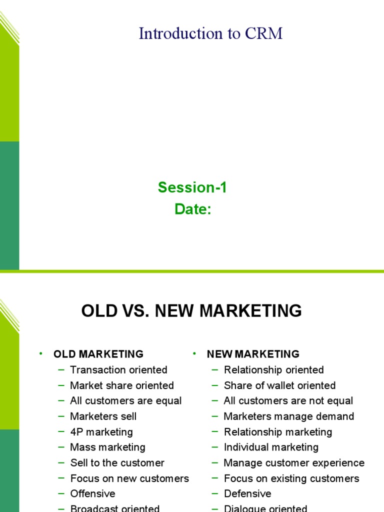 Introduction To CRM: Session-1 Date | PDF | Marketing | Customer ...