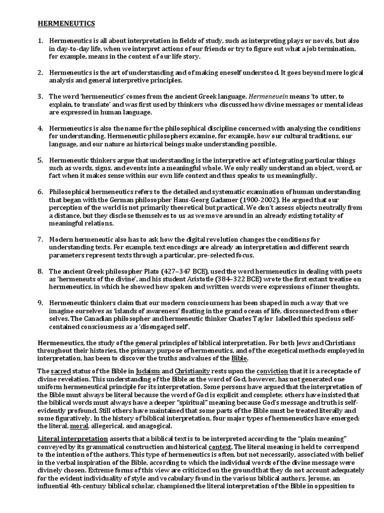 Hermeneutics Notes Pdf Hermeneutics Mind