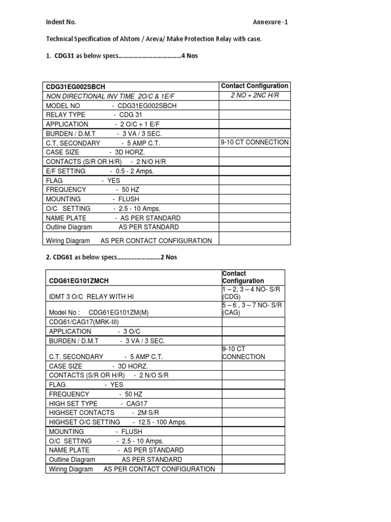 Indent No. Annexure - 1 Technical Specification of Alstom / Areva/ Make ...