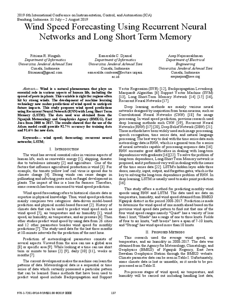 Wind Speed Forecasting Using Recurrent Neural Networks And Long Short Term Memory Download