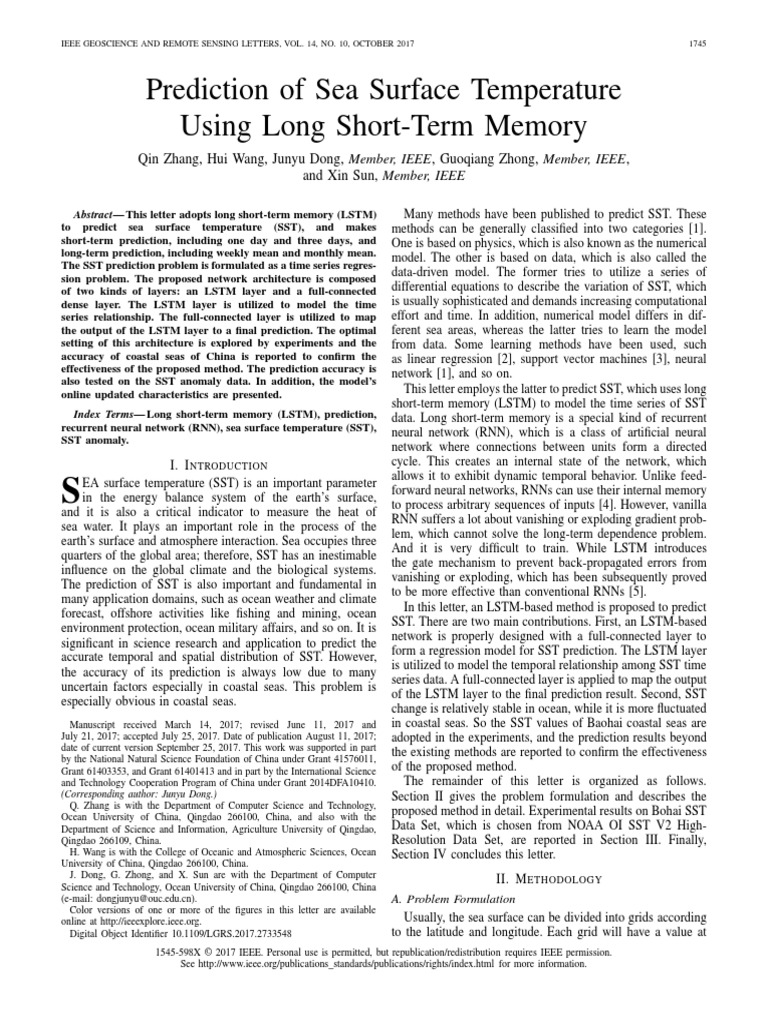 Prediction of Sea Surface Temperature Using Long Short Term Memory | PDF | Applied Mathematics ...