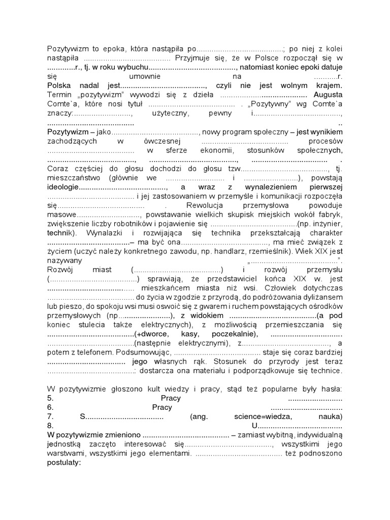 POZYTYWIZM Zadania | PDF
