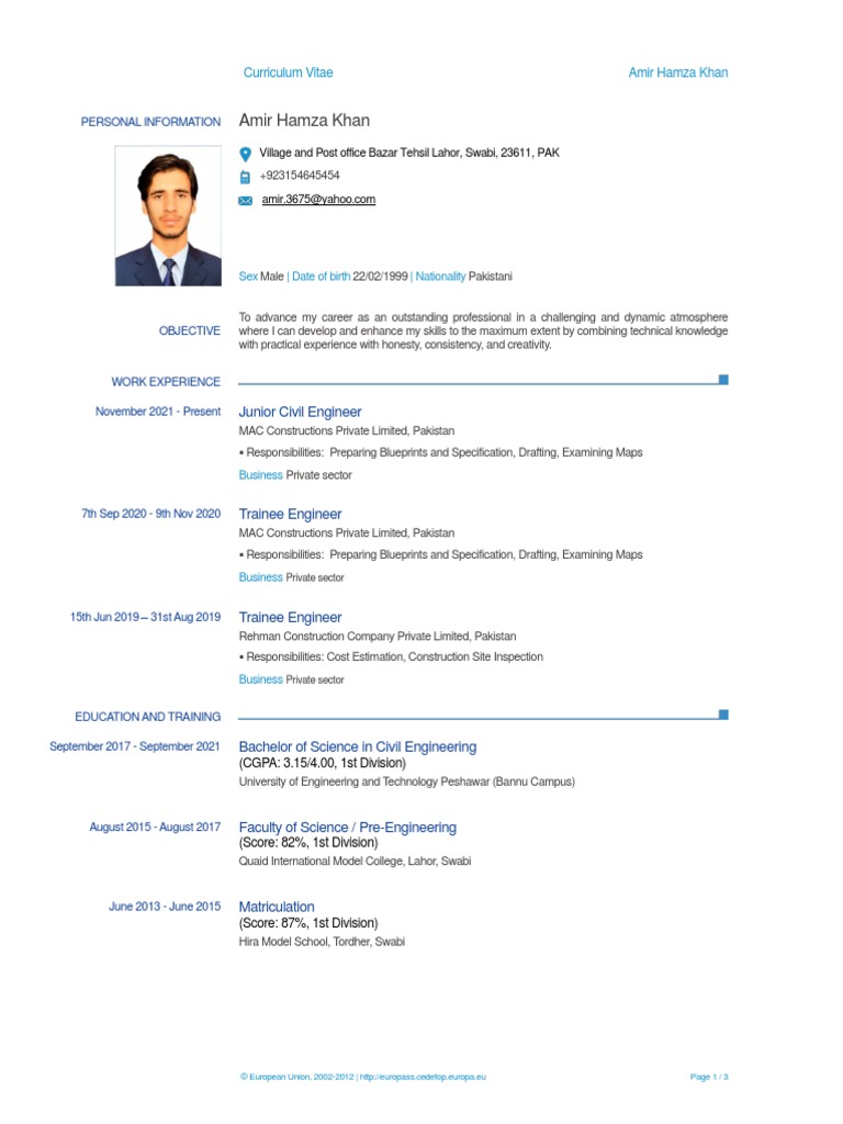 Amir Hamza Khan Civil Engineering | PDF