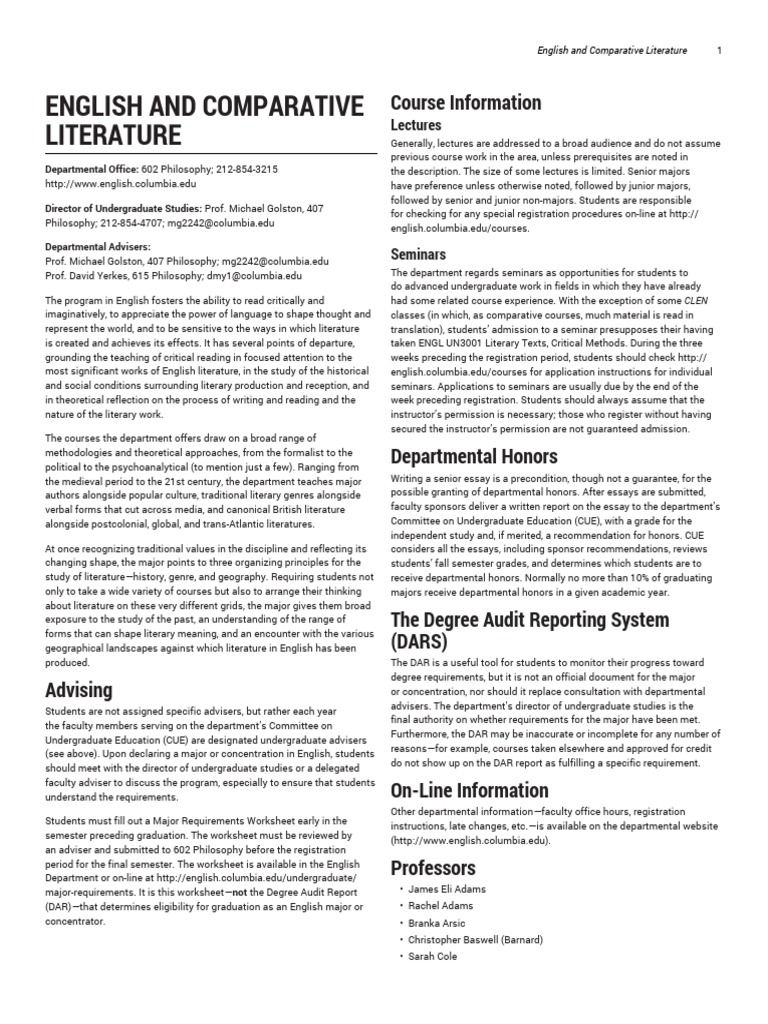 Columbia English & Comparative Literature | PDF | English Studies ...