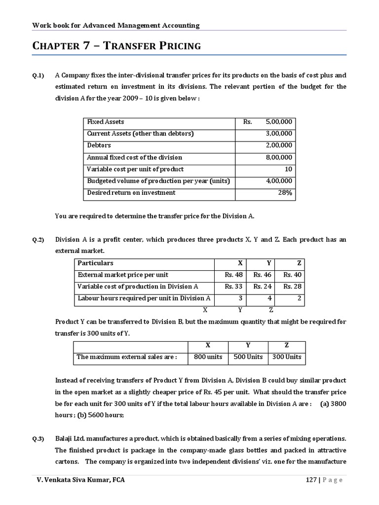 Transfer Pricing in CA Final Exam | PDF | Profit (Economics) | Prices