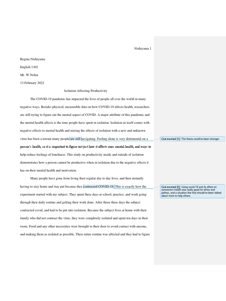 English Essay 1 Draft 2 | PDF | Loneliness | Experiment