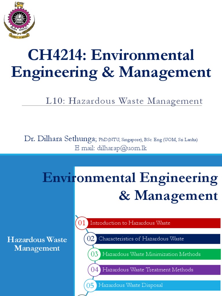 L10 - CH4214 - Hazardous Waste Management | PDF | Hazardous Waste | Waste