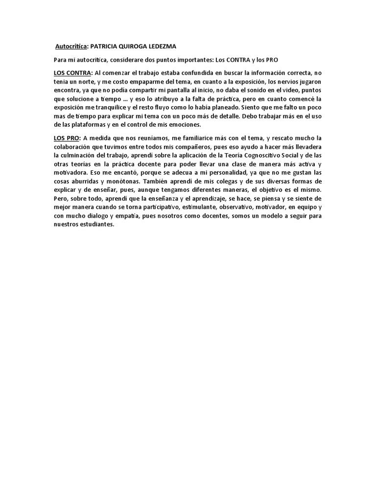 Autocrítica de Patricia Quiroga Ledezma | PDF