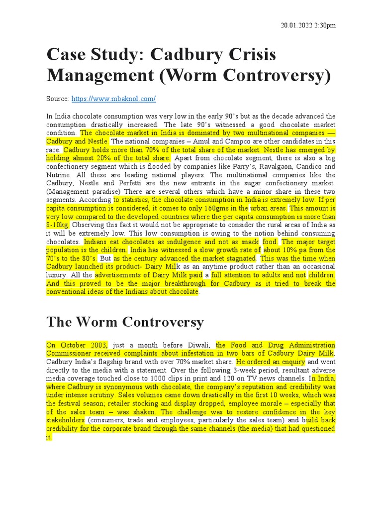 Case Study Cadbury Crisis Management | PDF | Brand | Public Relations
