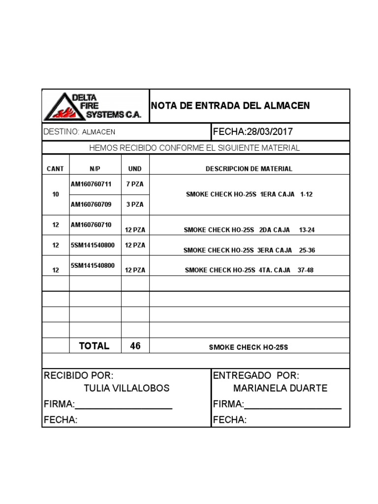 Formato Nota de Entrada y Salida | PDF