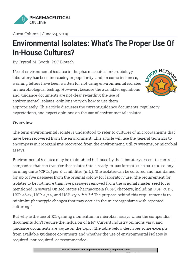 Environmental Isolates What's The Proper Use of In-House Cultures | PDF
