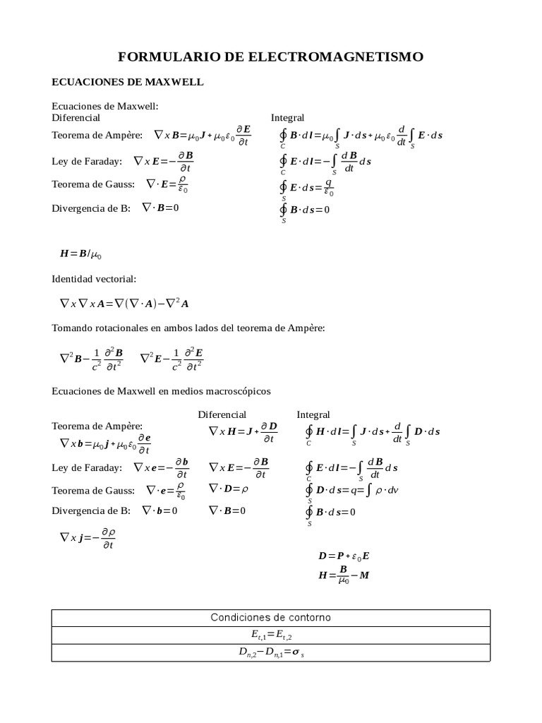 Formulario Electromag | PDF | Electromagnetismo | Ecuaciones de Maxwell
