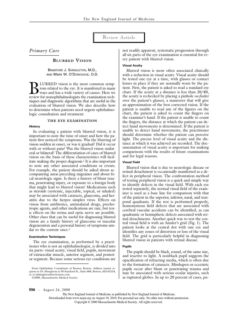 Blurred Vision | PDF | Glaucoma | Human Eye