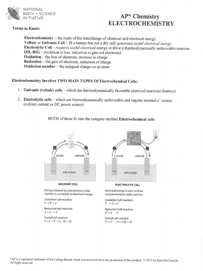 AP Chem - Electrochemistry NMSI Packet Answers | PDF