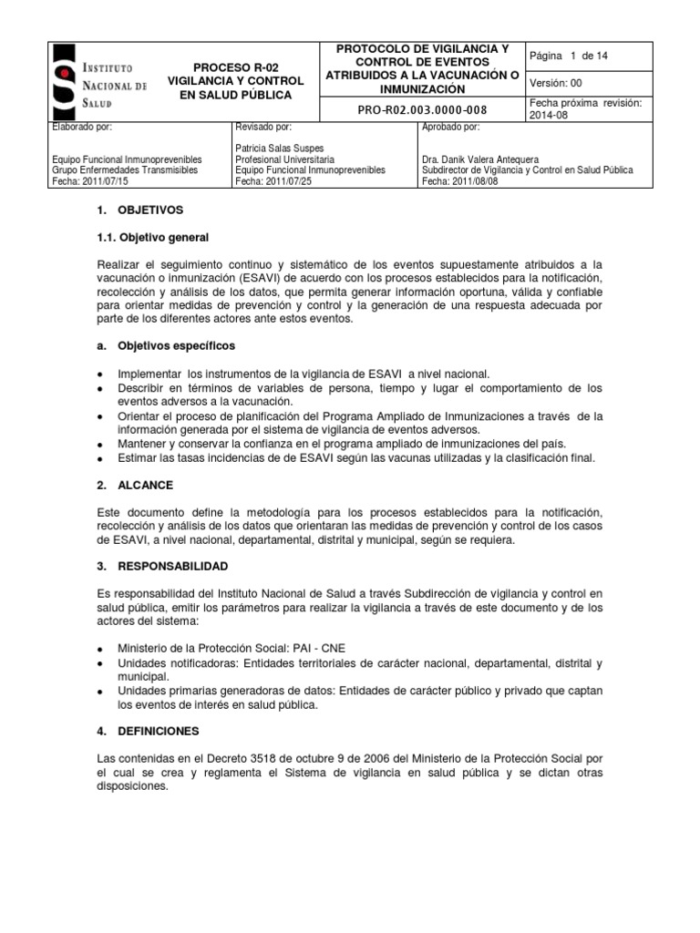Protocolo de Vigilancia de ESAVI | PDF | Vacunas | Vacunación