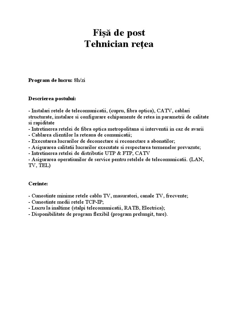 Fisa de Post | PDF