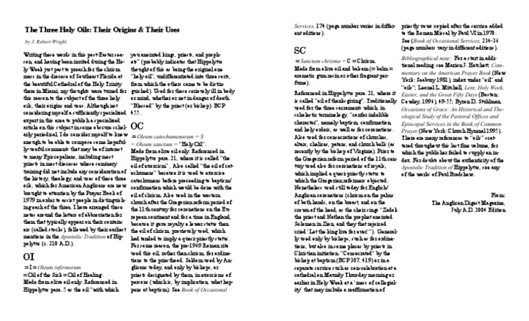 The Three Holy Oils: Their Origins & Their Uses: by J. Robert Wright ...