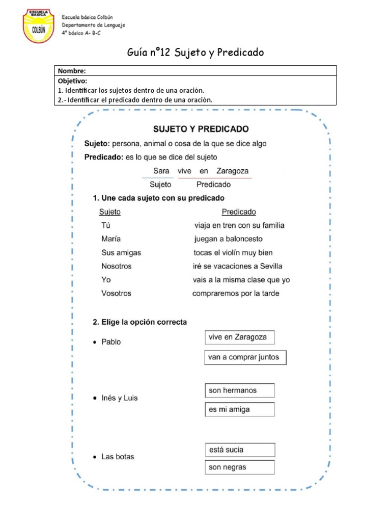 Guía Sujeto y Predicado | PDF