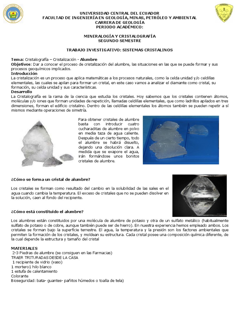 Cristalización del Alumbre en Laboratorio | PDF | Cristalografía ...