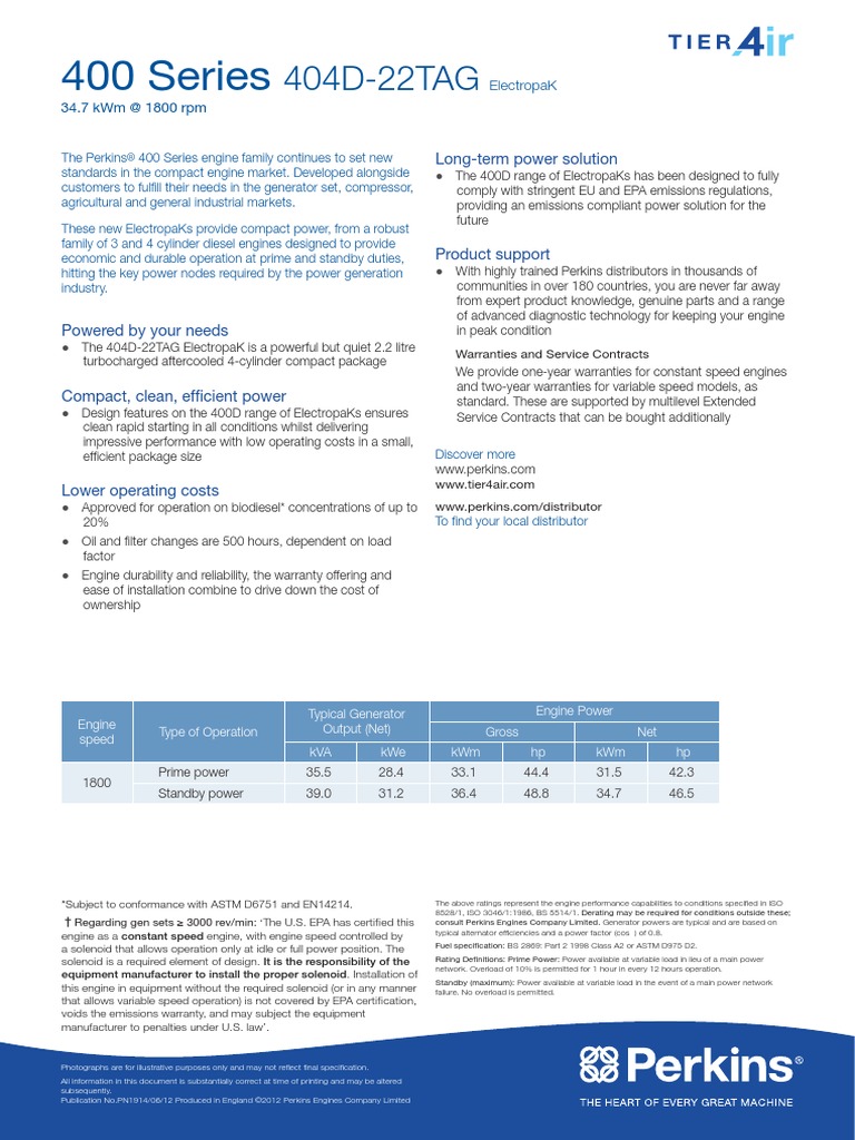 400 Series: 404D-22TAG | PDF | Engines | Horsepower
