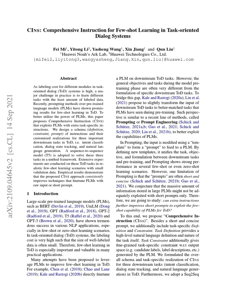 CI: Comprehensive Instruction For Few-Shot Learning in Task-Oriented Dialog Systems | PDF ...
