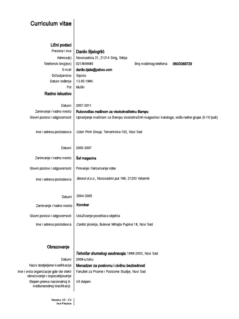 CV Danilo Bjelogrli-+º | PDF