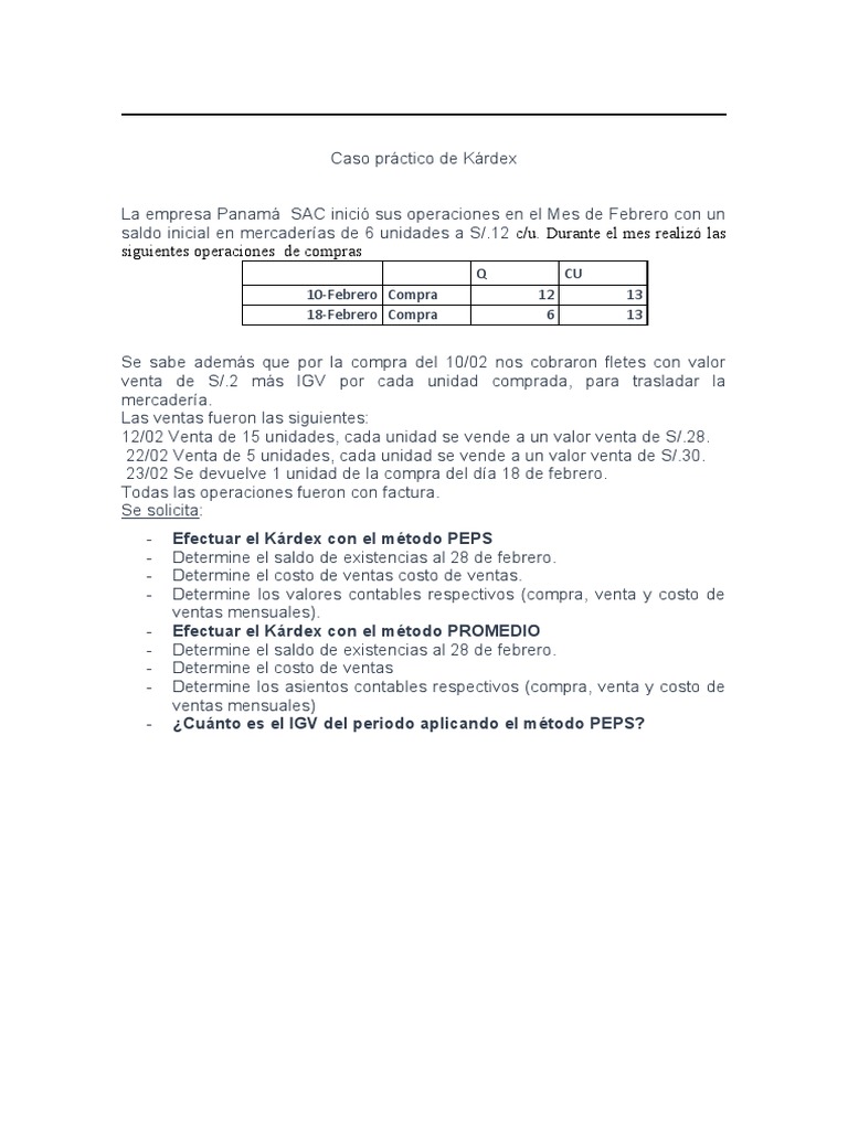 Caso Práctico Kárdex Empresa Panamá | PDF