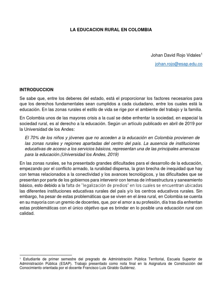 La Educacion Rural en Colombia | PDF | Tecnología de información y ...