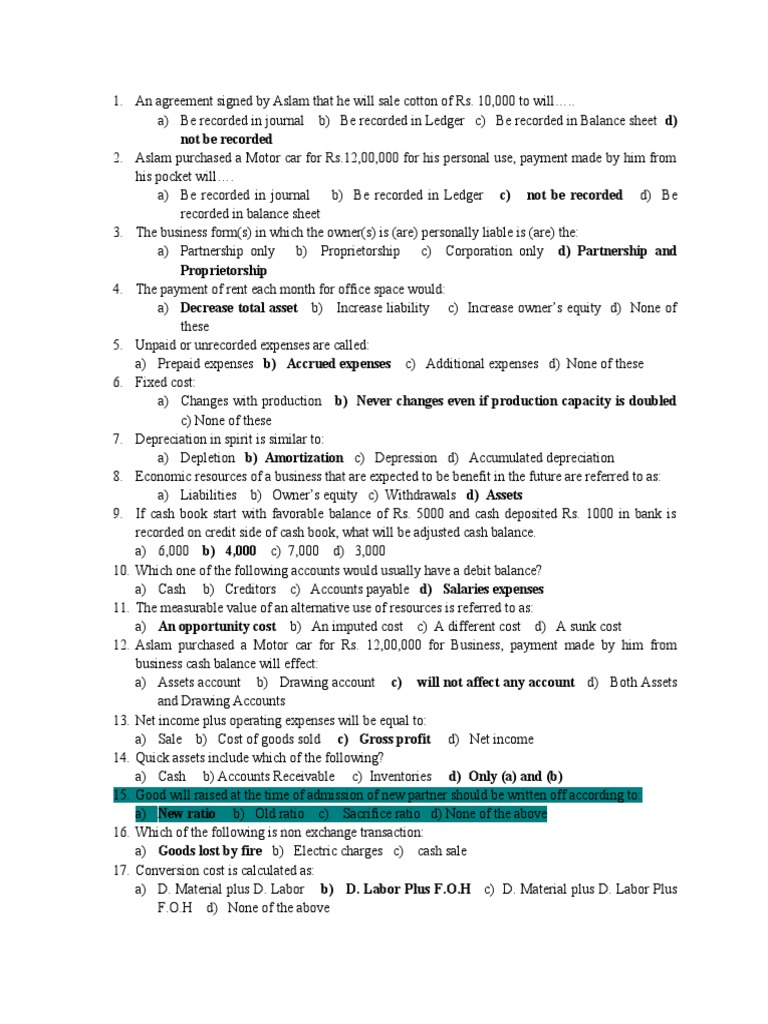Accounting Mcqs | PDF | Dividend | Expense