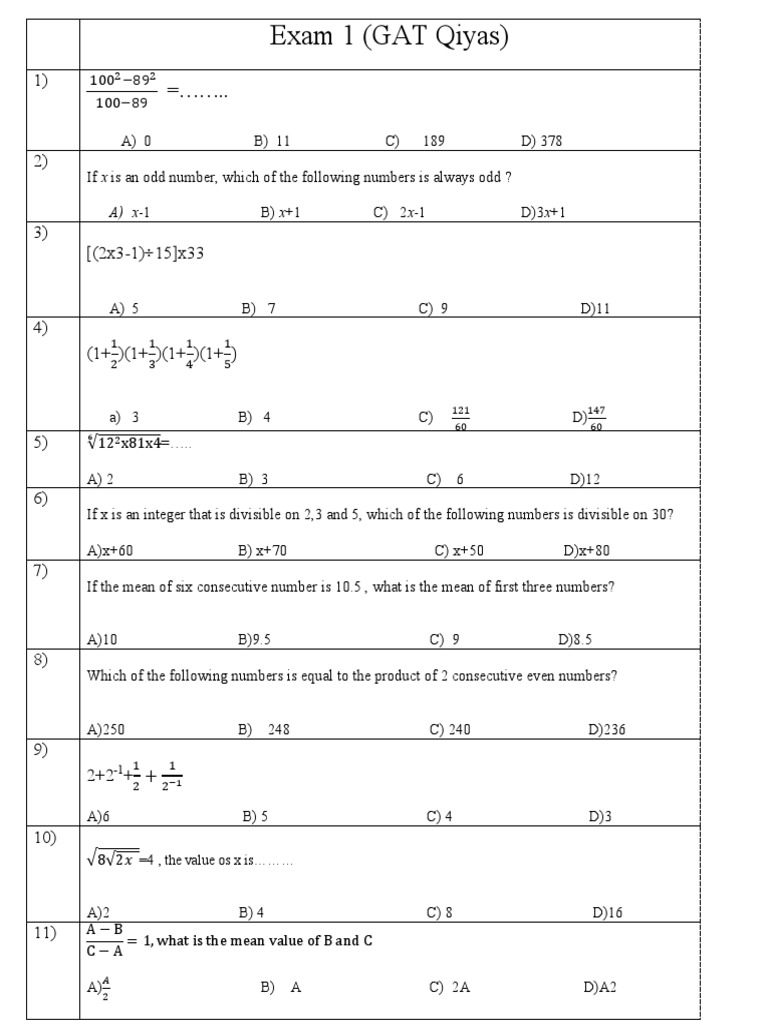 GAT Exam 1 | PDF | Area | Geometry
