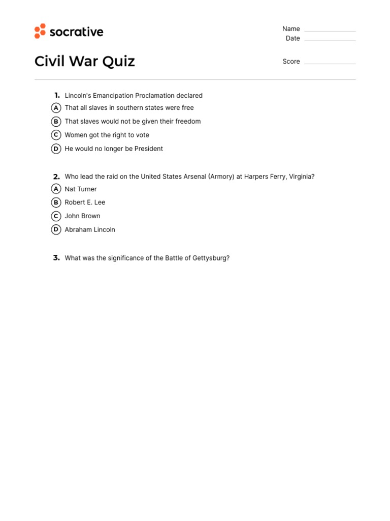 Quiz Civil War Quiz | PDF | Travel