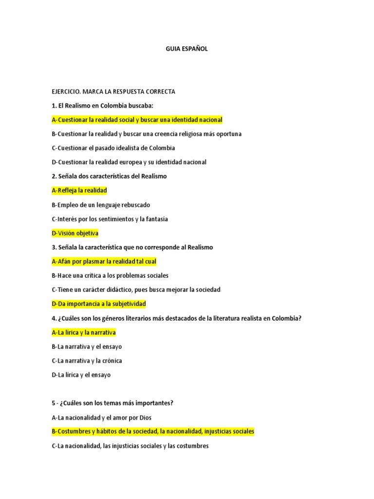 Guia Español Realismo en Colombia | PDF | Realismo literario | Poesía