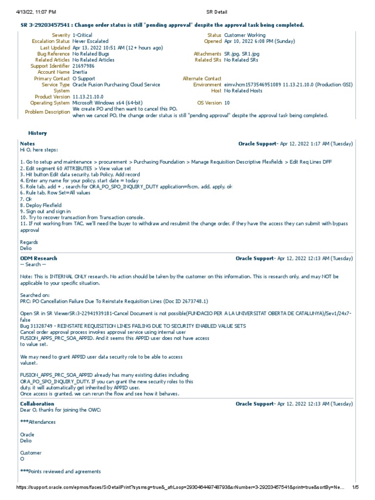Change Order Status Is Still Pending Approval Despite The Approval Task ...
