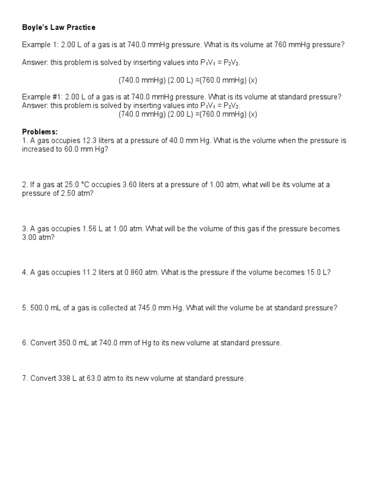 Boyle's Law Worksheet | PDF