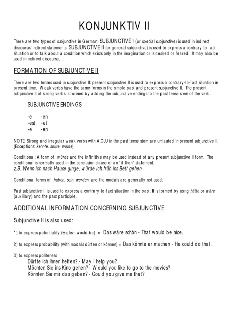Konjunktiv Ii: Formation of Subjunctive Ii | PDF | Languages | Syntactic Relationships