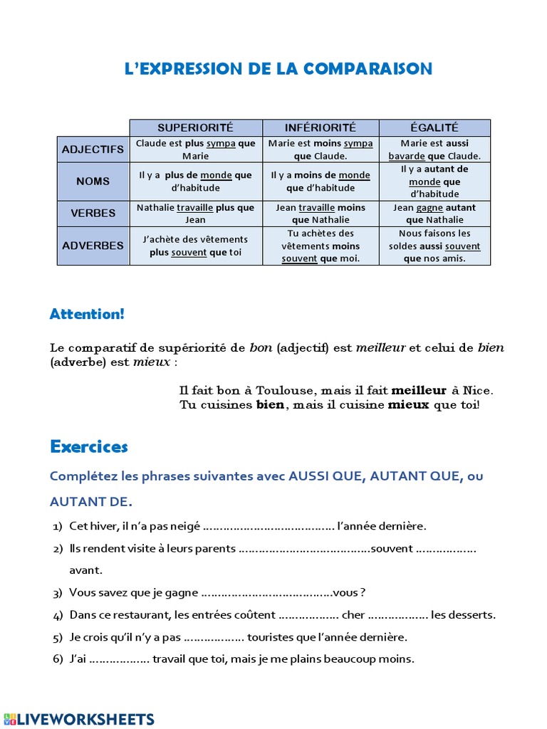 Exercice - Comparatif Et Superlatif | PDF