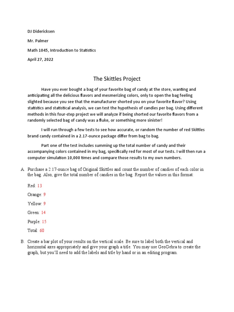 Skittles Eportfolio Test | PDF | P Value | Statistical Hypothesis Testing