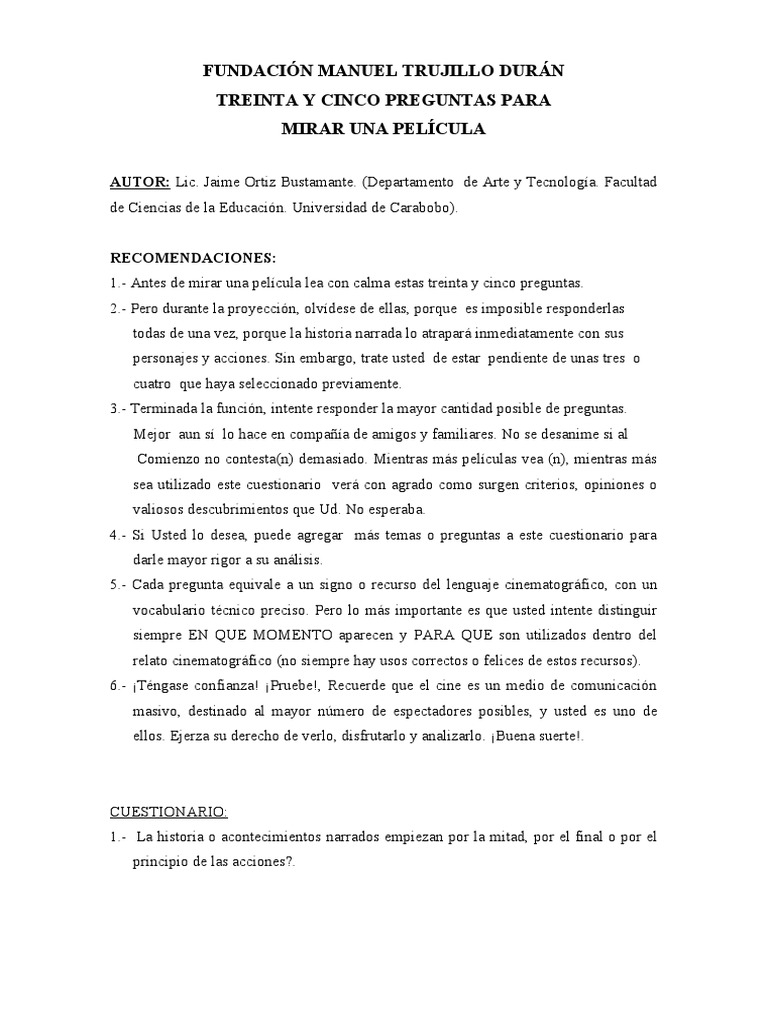 35 Preguntas Analizar Película | PDF