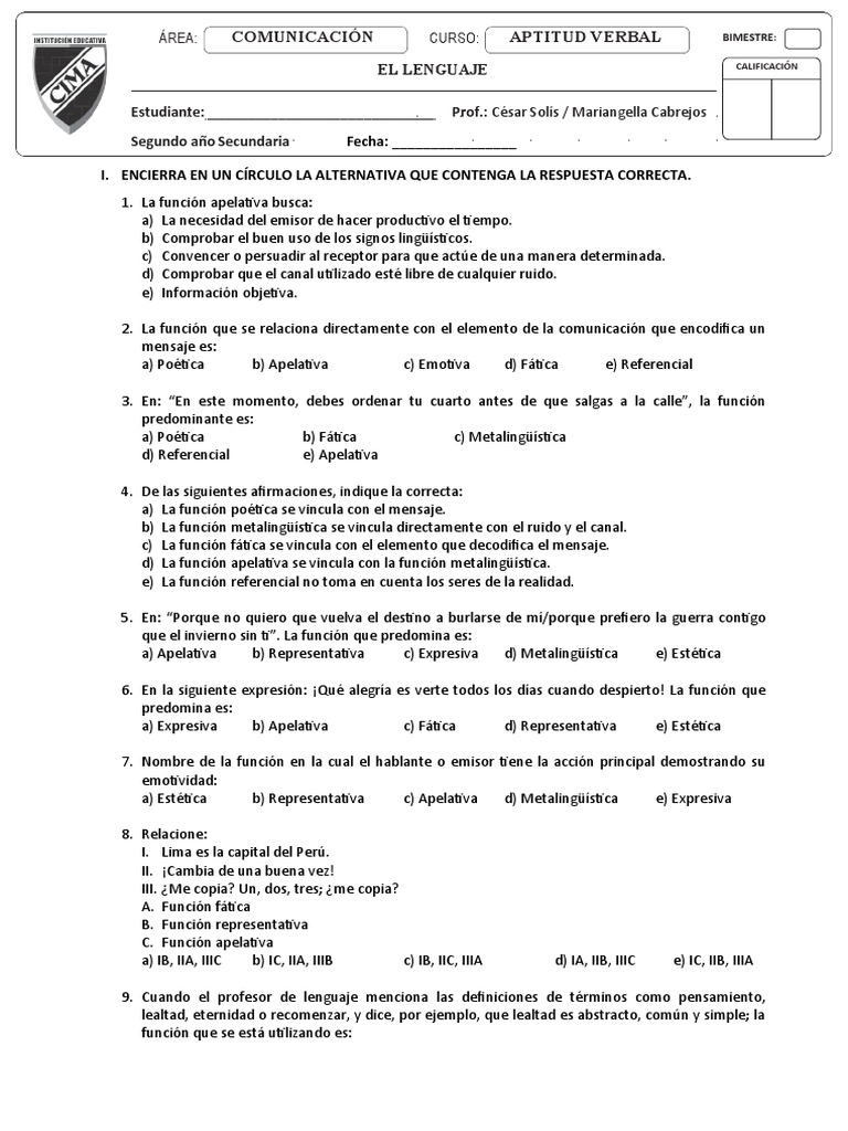 Funciones del Lenguaje para Estudiantes | PDF | Comunicación | Lingüística