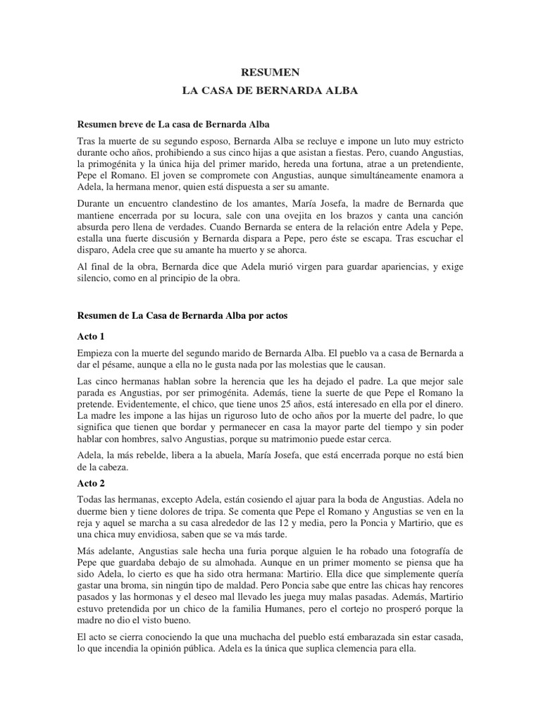 Resumen La Casa de Bernarda Alba PDF | PDF