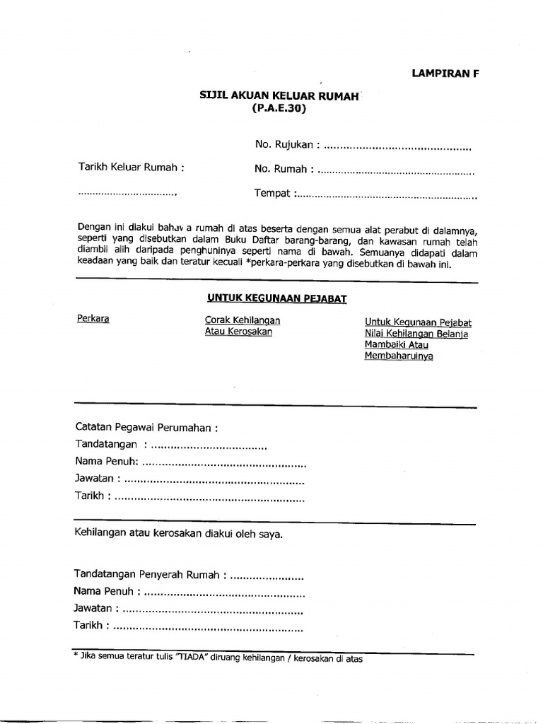 Borang Keluar Kuarters | PDF