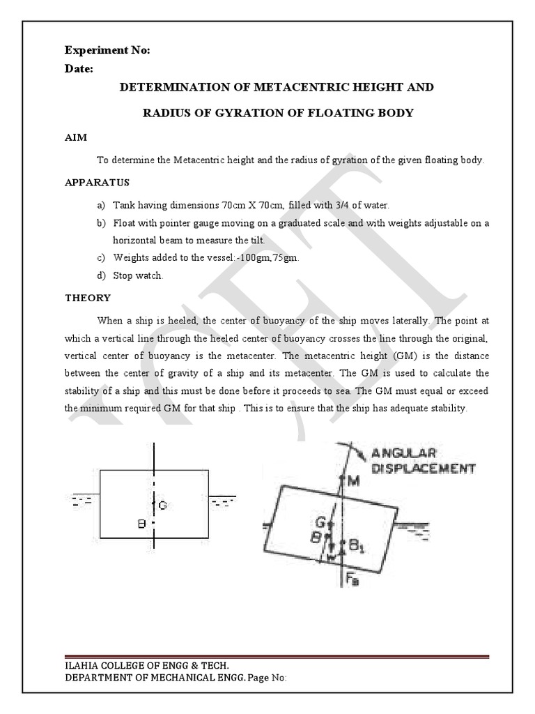 1 Metacentric Height | PDF | Buoyancy | Mechanics