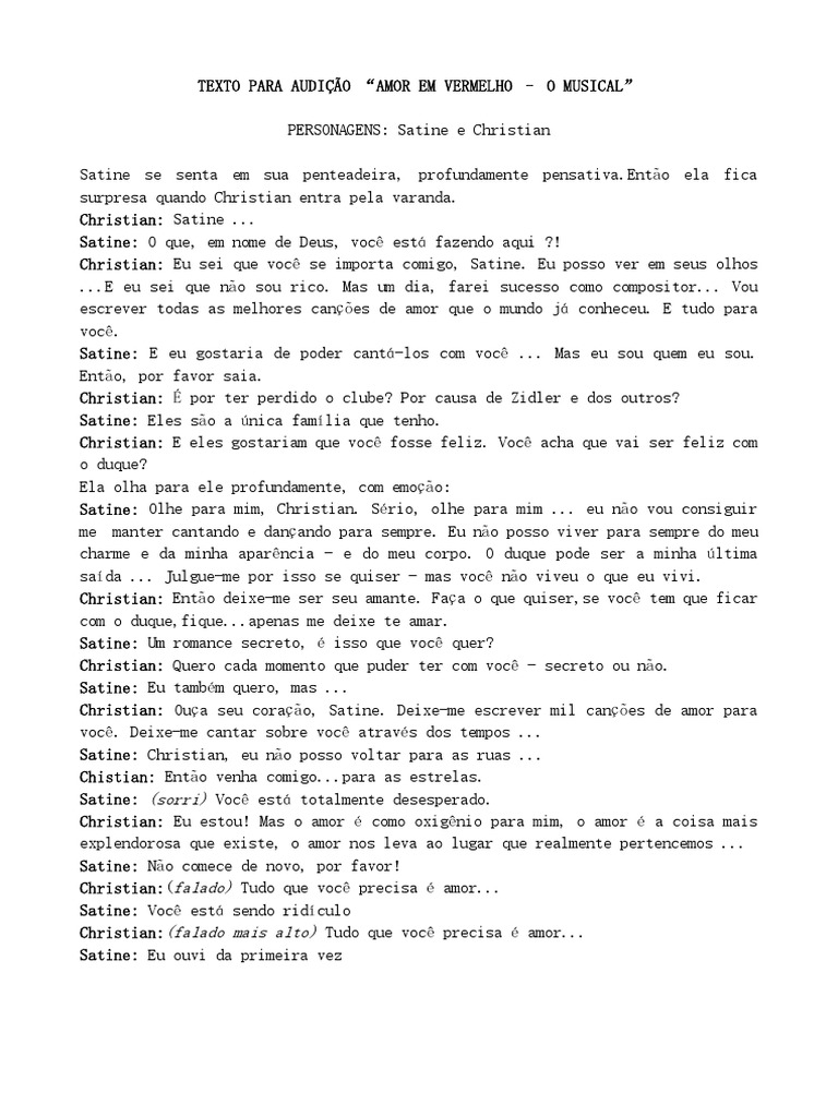 Texto para Audicao | PDF | Amor | Teatro musical