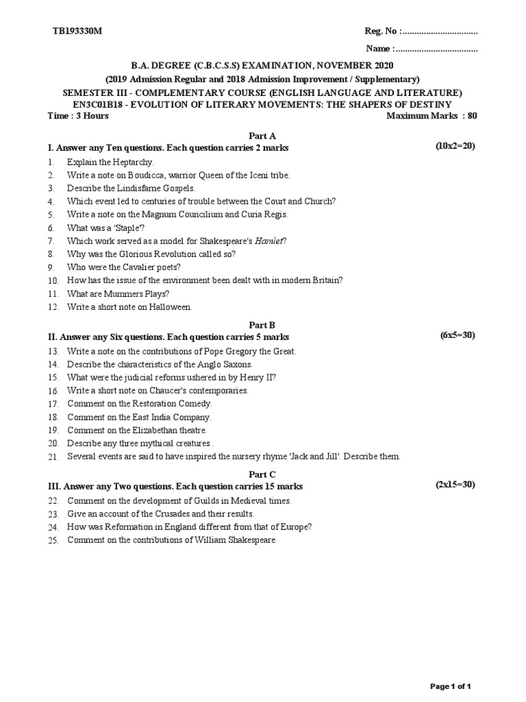 En3c01b18-Evolution of Literary Movements The Shapers of Destiny | PDF